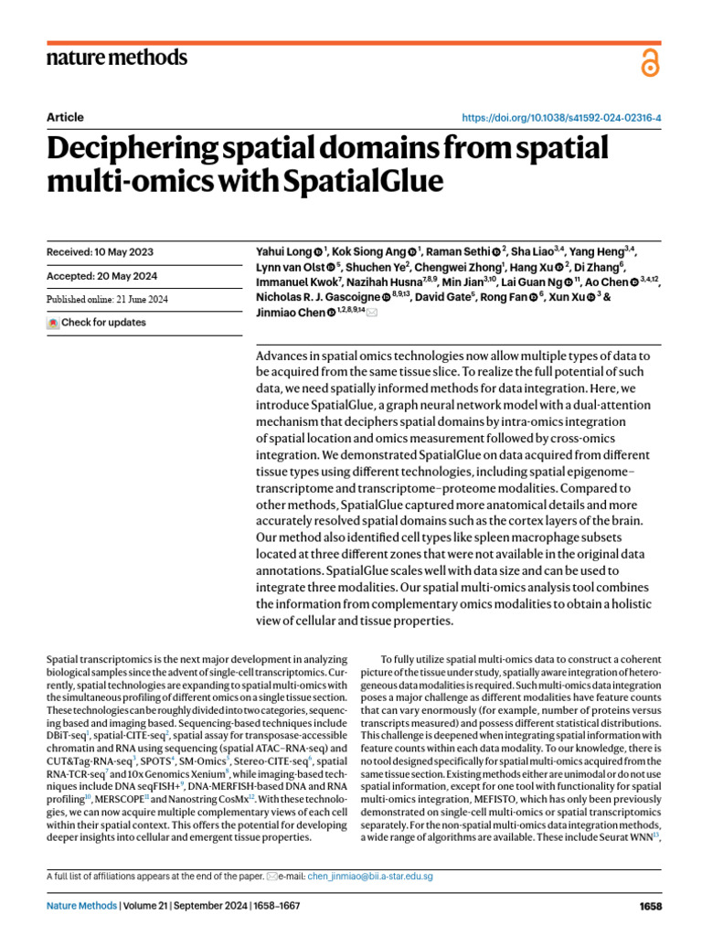 Deciphering Spatial Domains From Spatial Multi-Omics With Spatialglue | PDF | Biotechnology ...