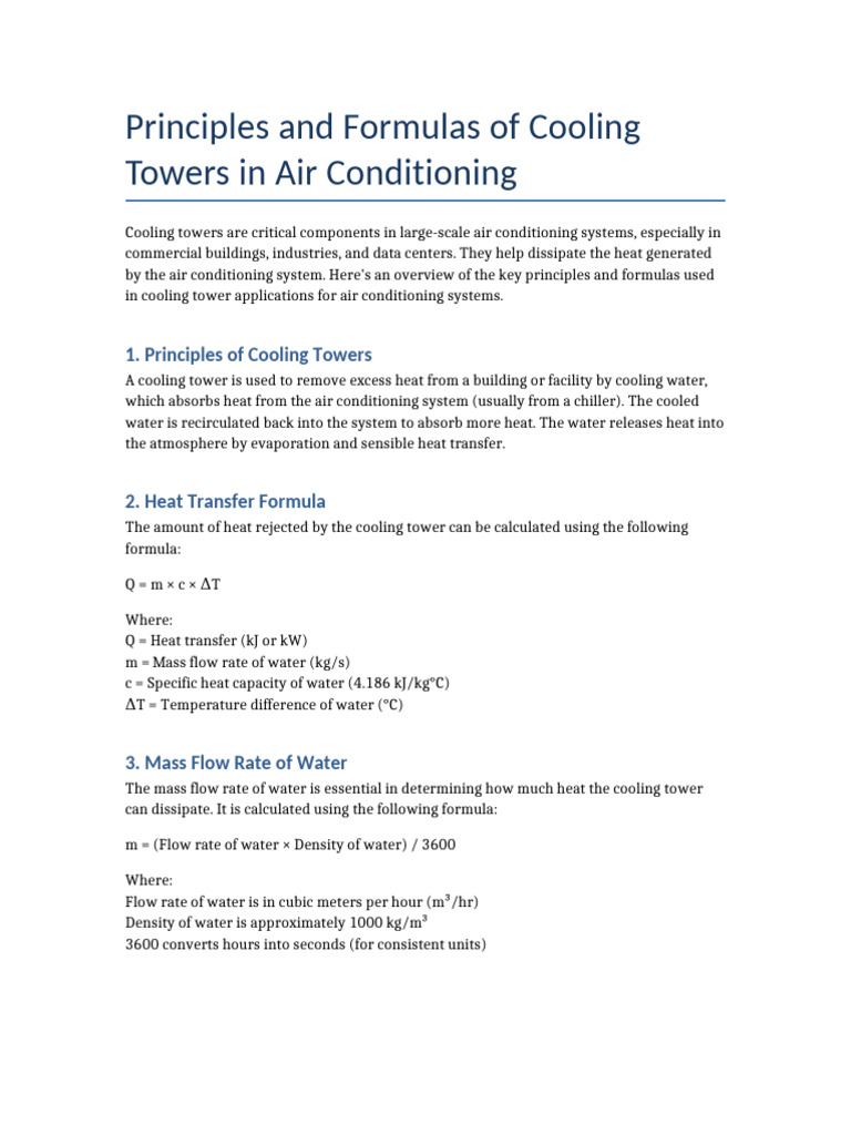 Cooling Tower Formulas & Principles | PDF | Technology & Engineering