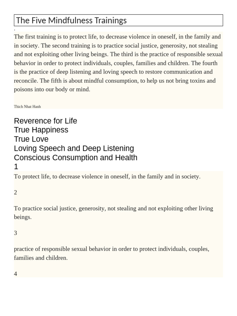 The Five Mindfulness Trainings | PDF | Self-Improvement