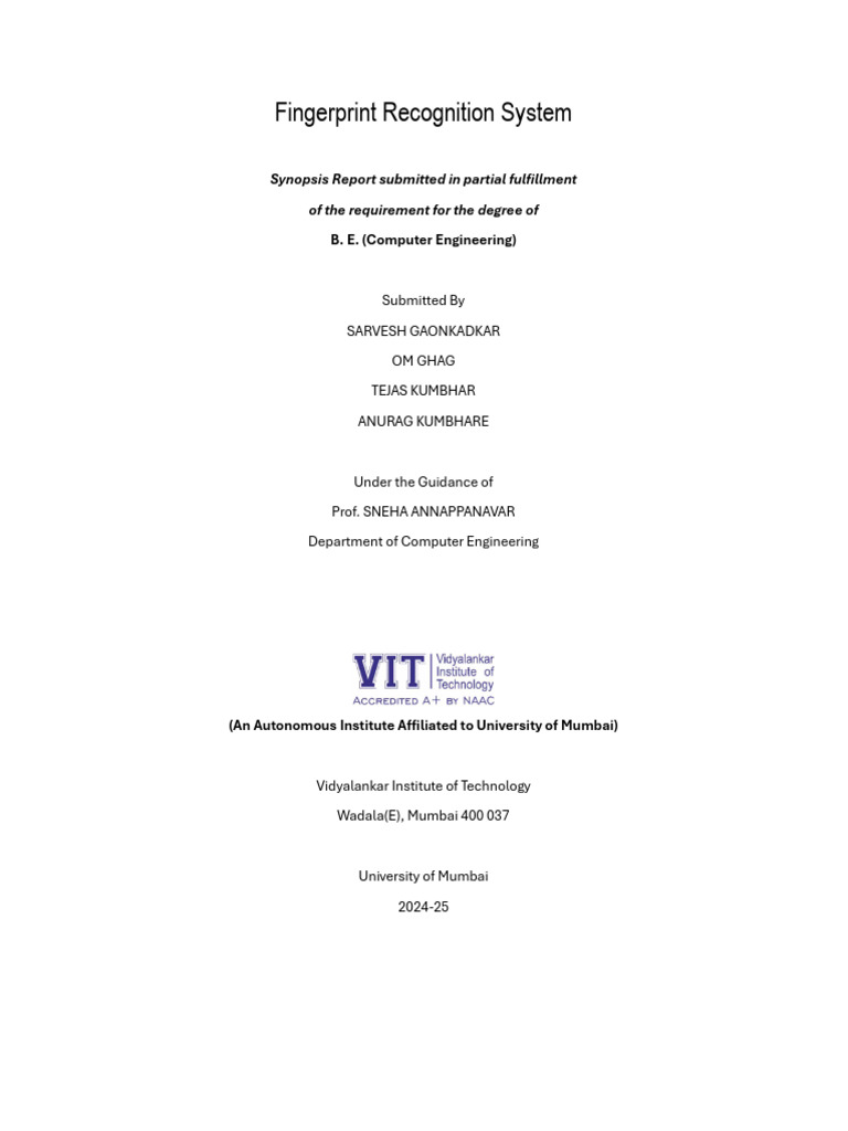 25C16 - Fingerprint Recognition System | PDF | Artificial Neural Network | Fingerprint