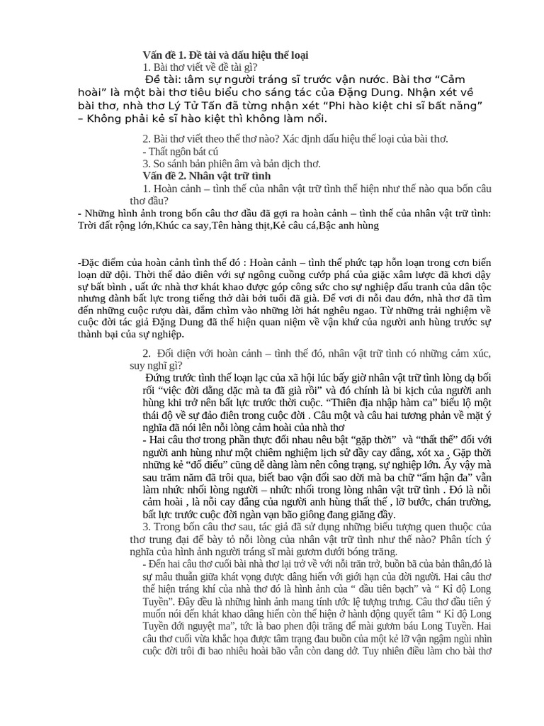 Nội dung soạn bài Cảm hoài | PDF