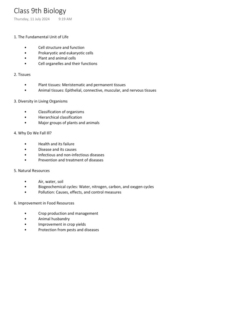 Class 9th Biology | PDF