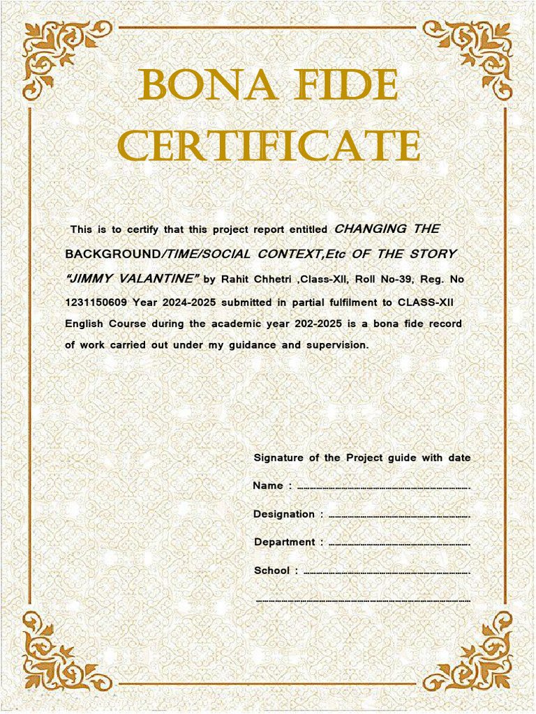 Bona Fide Certificate 2 | PDF