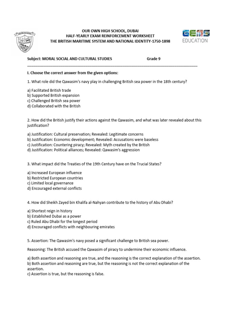 Mscs Half-Yearly Exam Reinforcement The British Maritime System | PDF ...