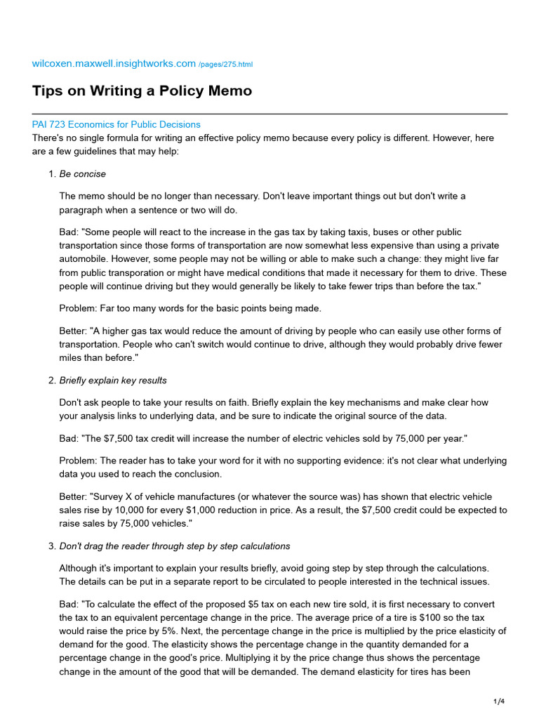 Tips On Writing A Policy Memo | PDF | Elasticity (Economics) | Price ...