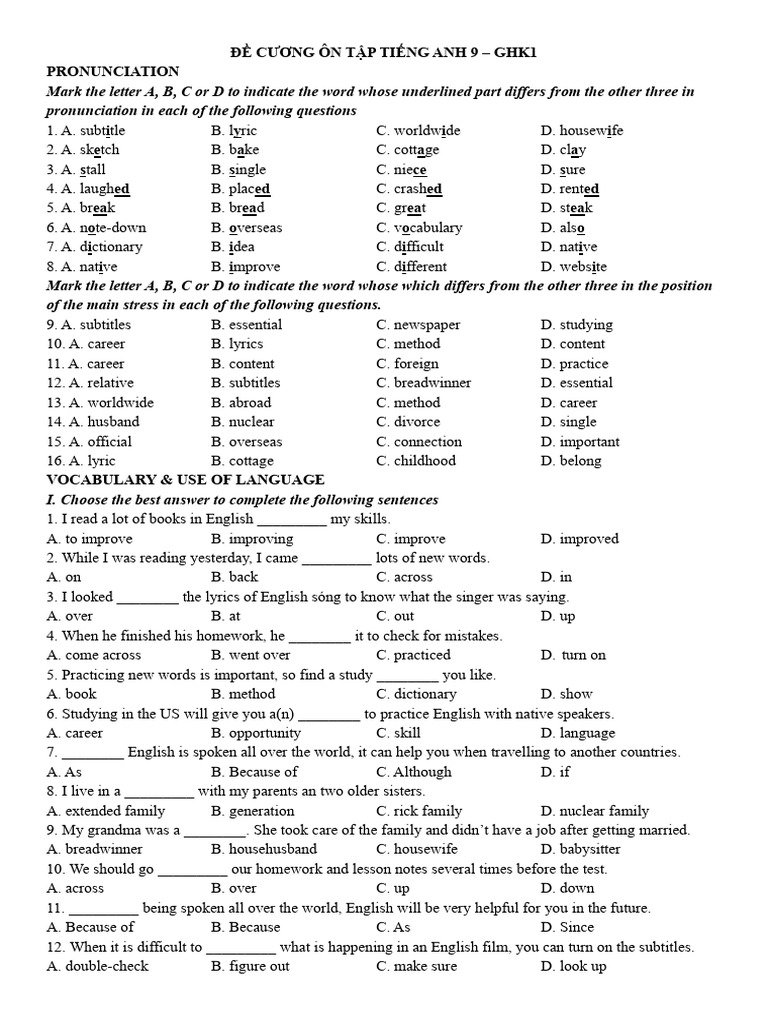 Đề Cương Ôn Tập Tiếng Anh 9 | PDF | English Language