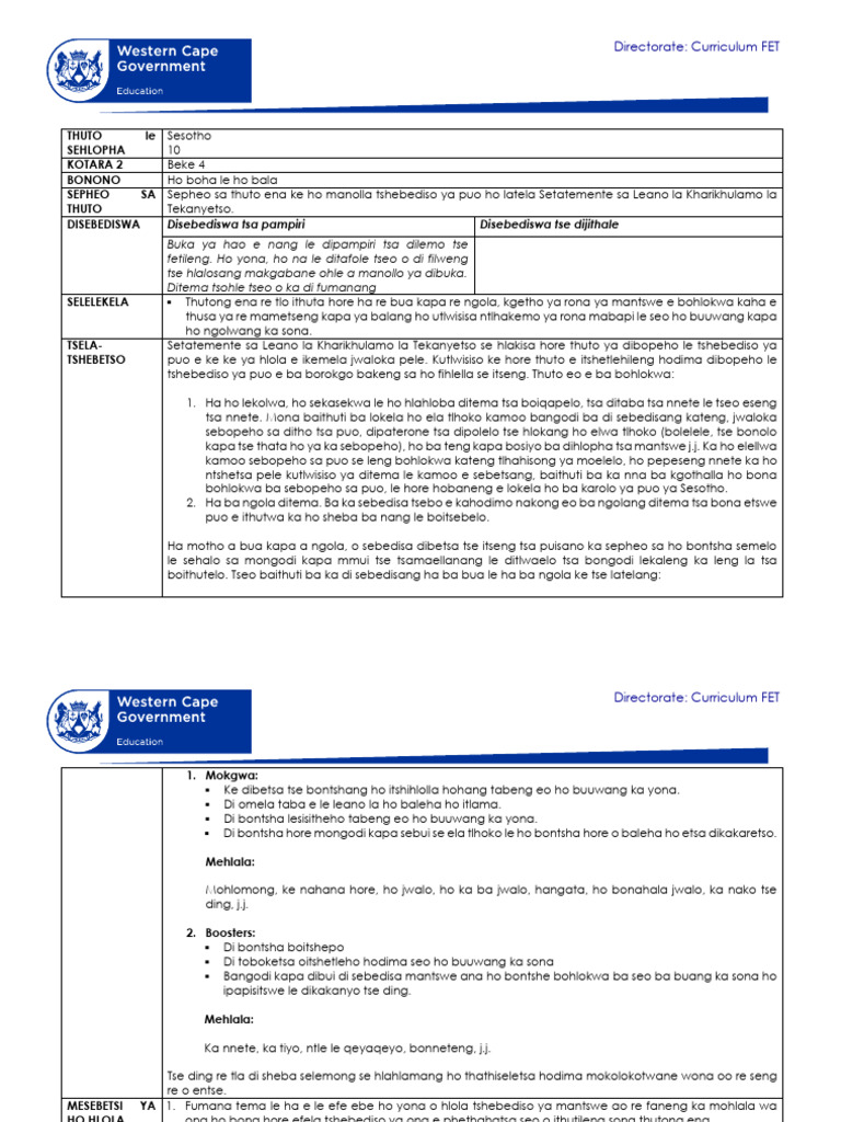 Thuto Ya Kereiti Ya 10 Beke 4 Kotara Ya 4 Final | PDF