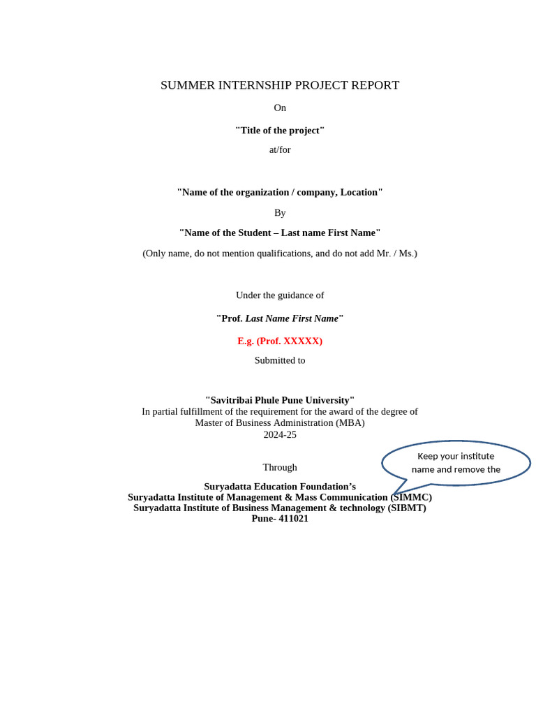 SIP Report Template (ONLY Structure) | PDF