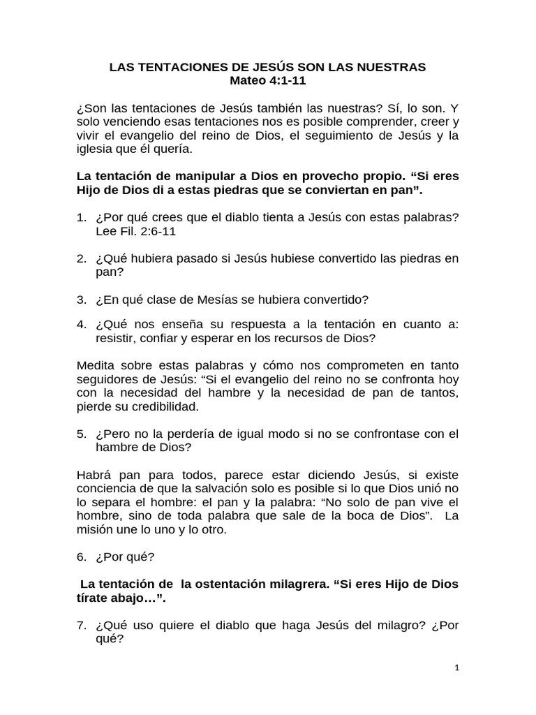 Preguntas EDI - Mateo II - Las Tentaciones de Jesús Son Las Nuestras | PDF | Jesús | Evangelio ...