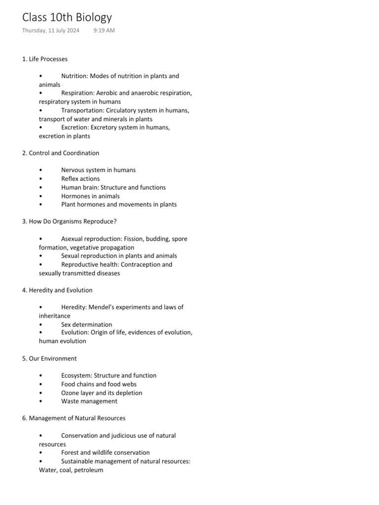 Class 10 Biology: Life & Environment Concepts | PDF | Social Science ...