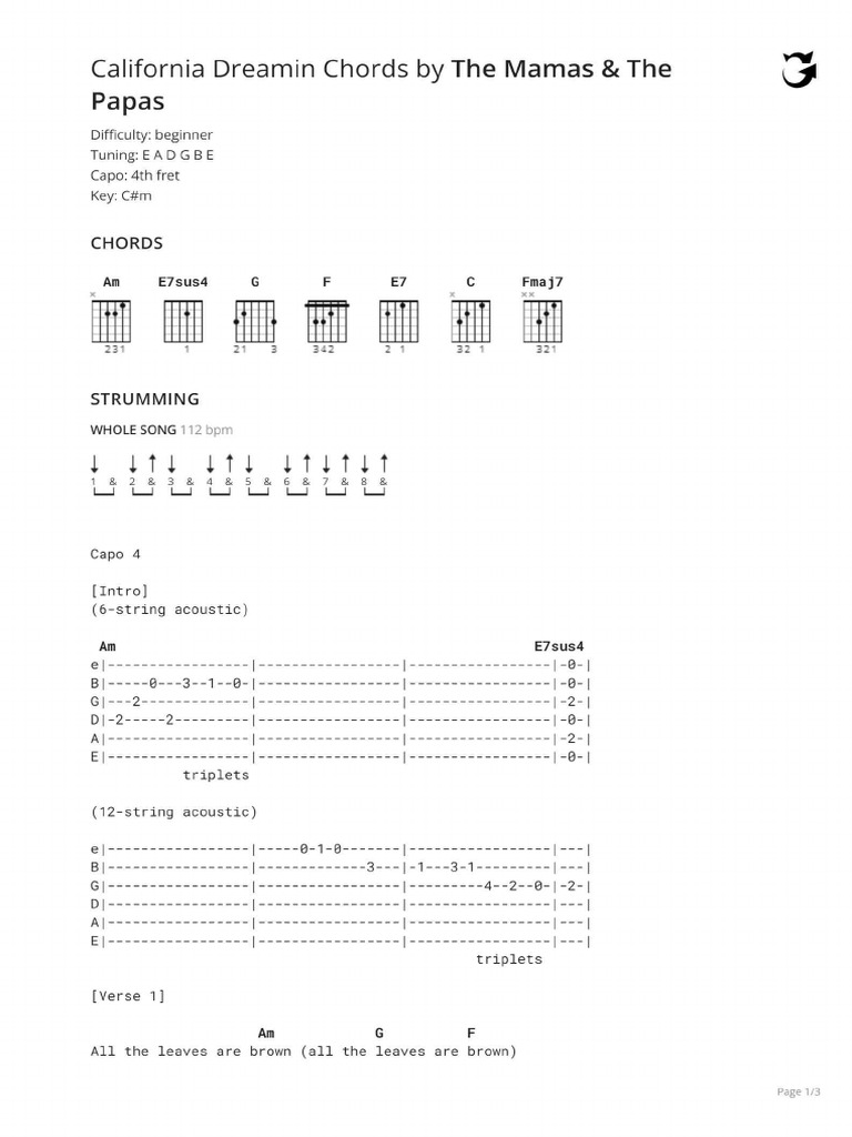 California Dreamin Chords | PDF