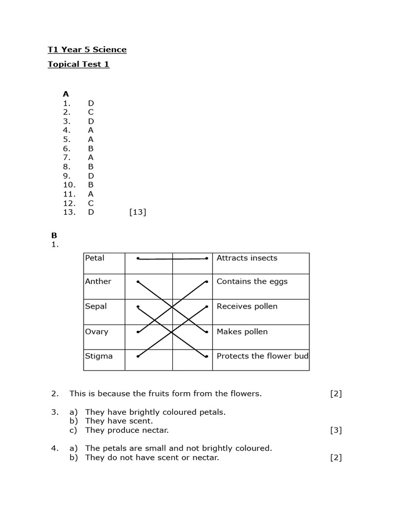 Science Y5 TOPICAL TEST 1 Answer Scheme | PDF | Career & Growth