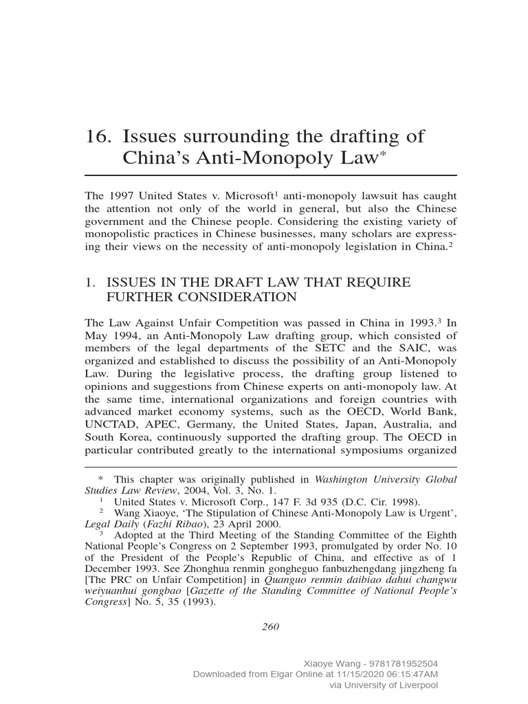 Issues Surrounding The Drafting of China's Anti-Monopoly Law | PDF ...