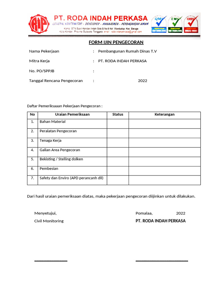 Form Request Pengecoran Antam | PDF