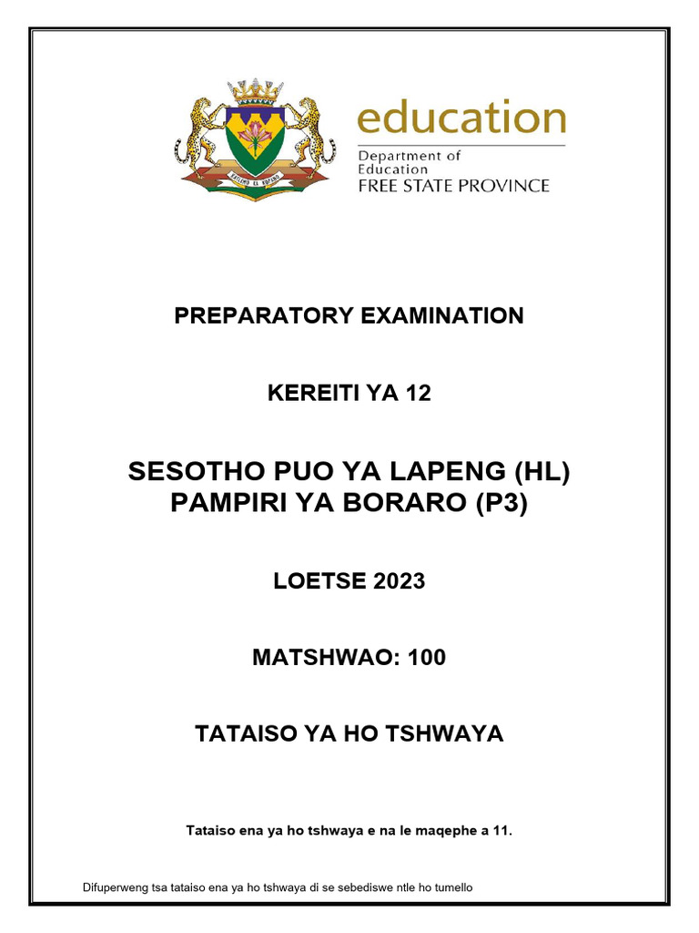 Sesotho HL P3 Prep Sept 2023 Memo | PDF