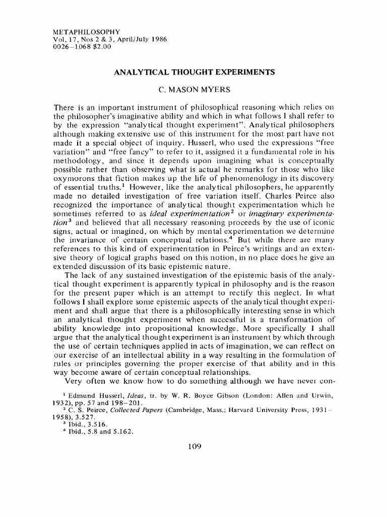 Analytical Thought Experiments: Ideal Experimentation2 Imaginaly ...