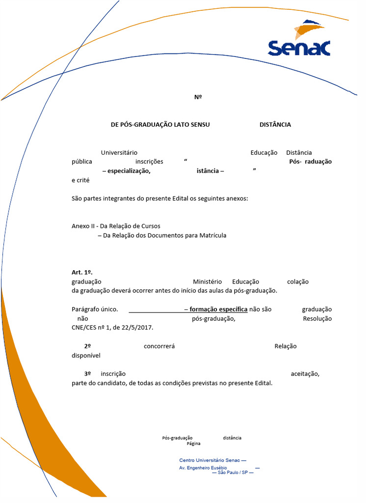 Inscrições Pós-Graduação EAD 2024 Senac | PDF | Pós-graduação ...