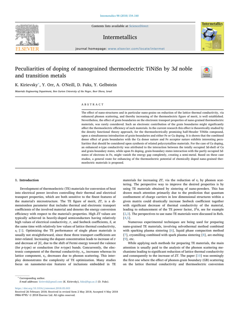 J Intermet 2018 05 003 | PDF | Electrical Resistivity And Conductivity | Doping (Semiconductor)