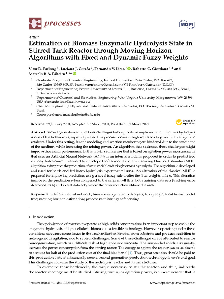 Processes 08 00407 v2 | PDF | Kalman Filter | Chemical Reactor