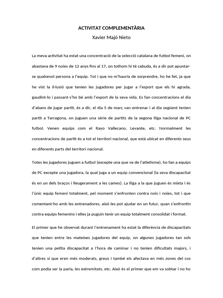 ACTIVITAT COMPLEMENTÀRIA Inclusiva | PDF