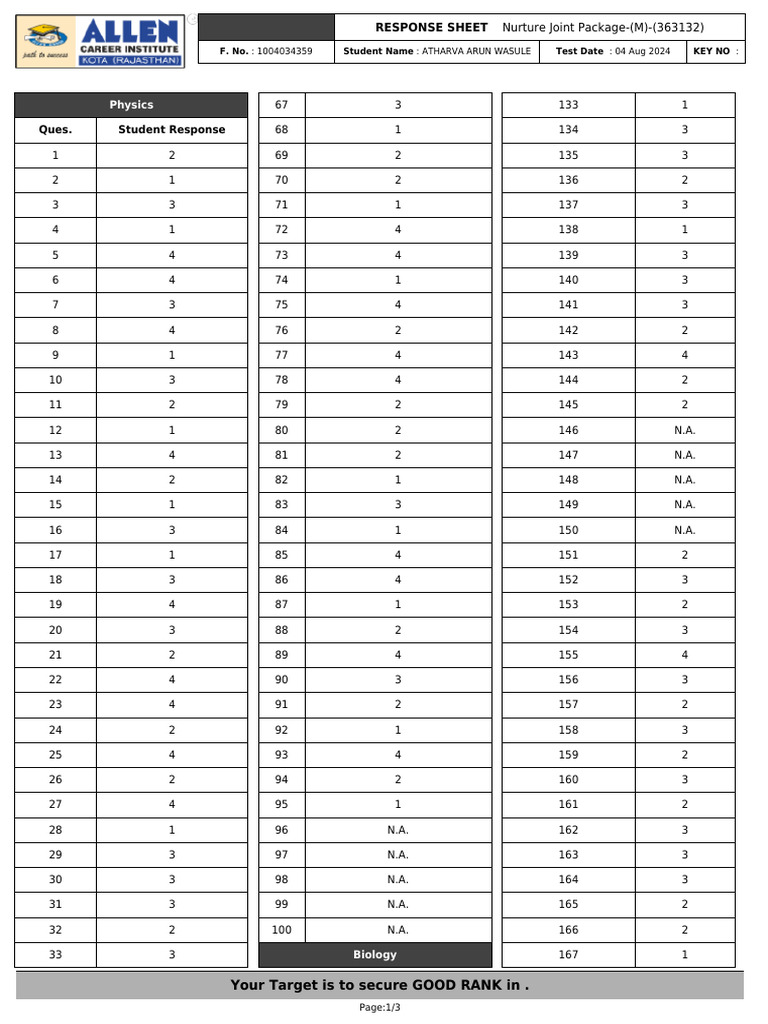 Response Sheet | PDF