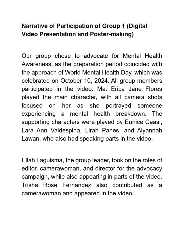 Mental Health Advocacy Project | PDF | Wellness | Science & Mathematics