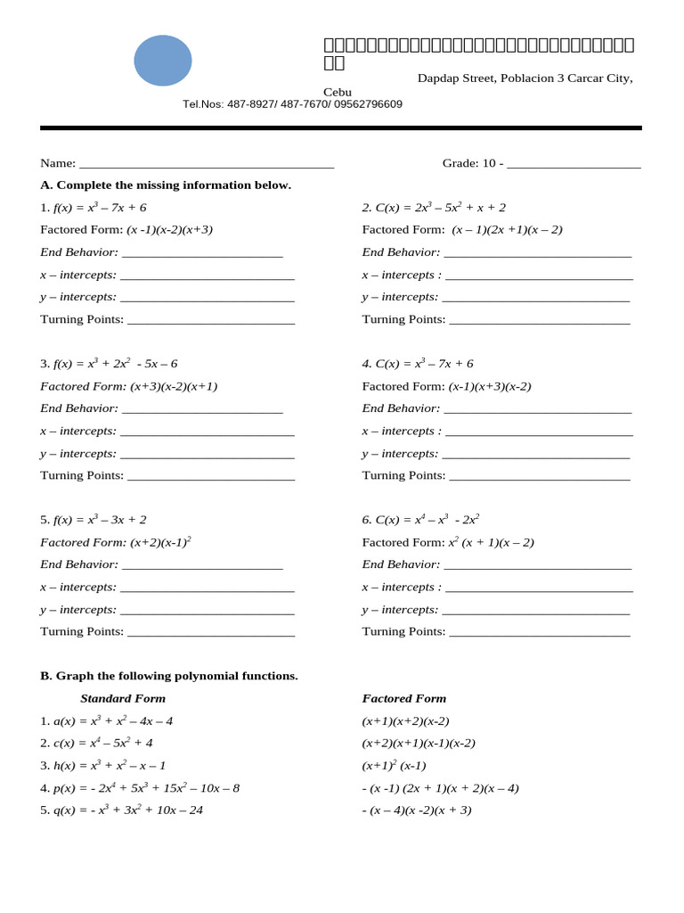 Graphing Polynomial Functions | PDF | Teaching Methods & Materials