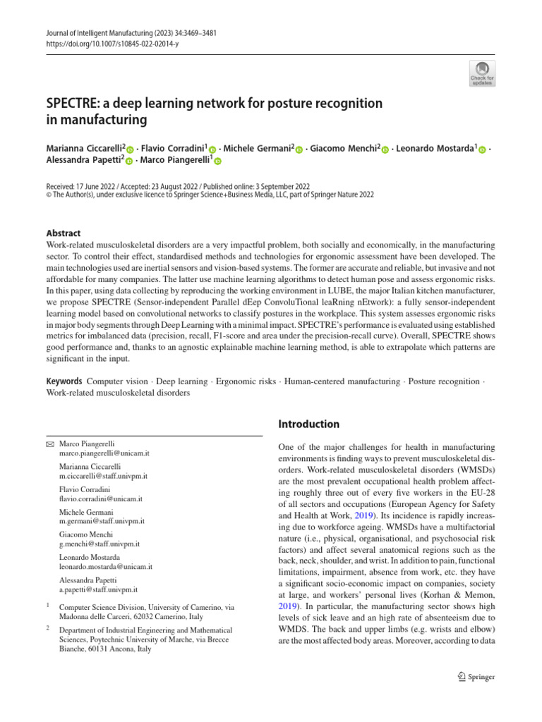 CICCARELLI-SPECTRE A Deep Learning Network For Posture Recognition in Manufacturing | PDF ...