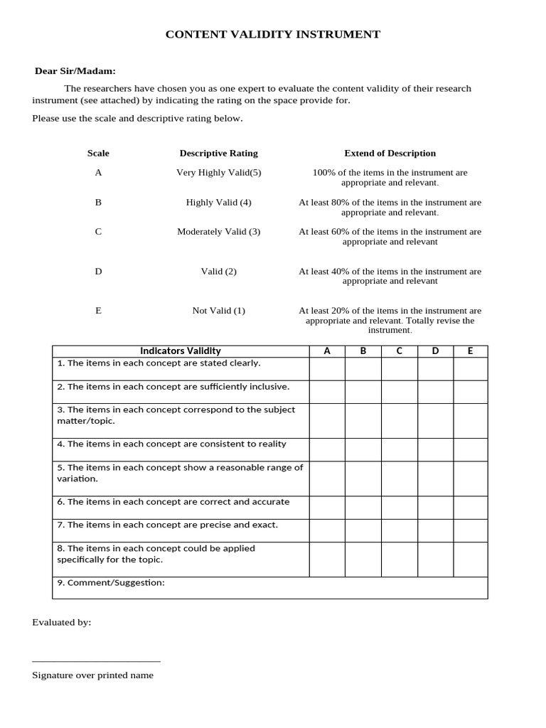 Content Validity Evaluation Instructions | PDF
