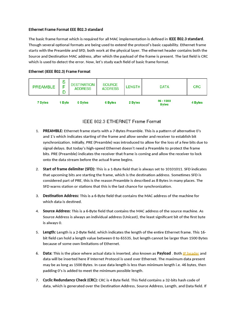 Ethernet Frame Format EEE 802 | PDF | Ethernet | Computer Network