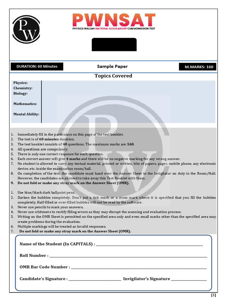 PWNSAT - Sample Paper - Class - 7th - Questions | PDF | Heart