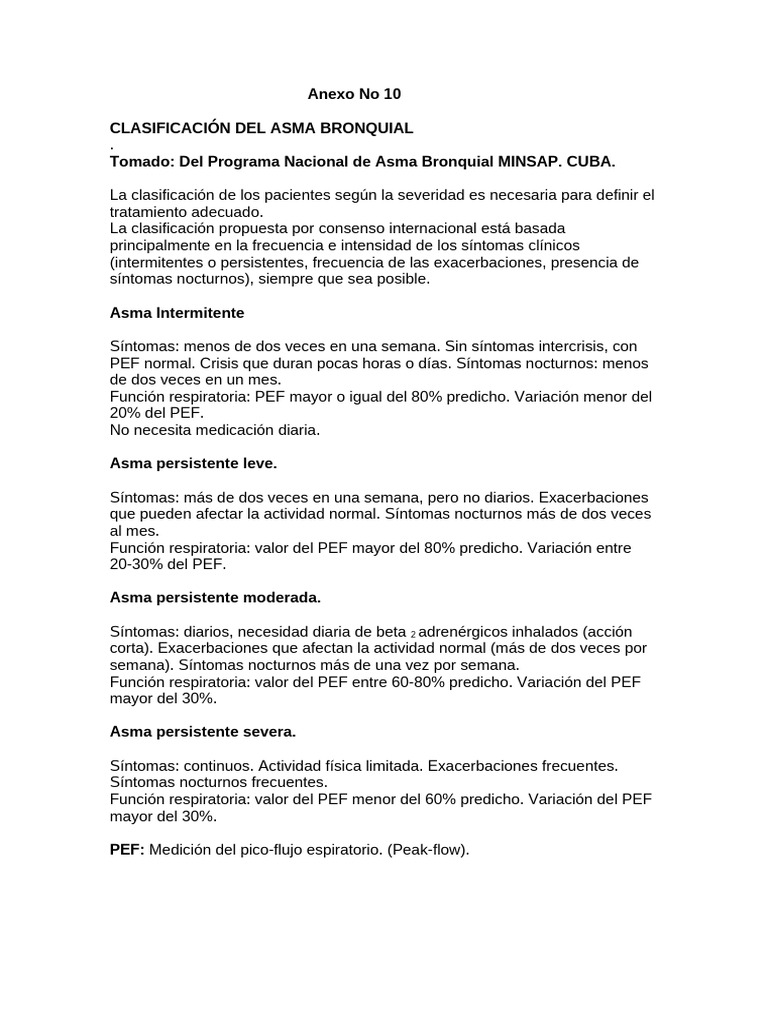 10 Anexo Clasificación Del Asma Bronquial | PDF
