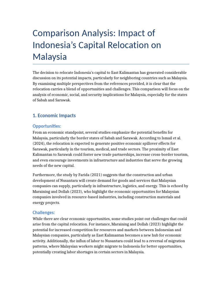 Indonesia Capital Relocation Analysis Pdf Malaysia Indonesia