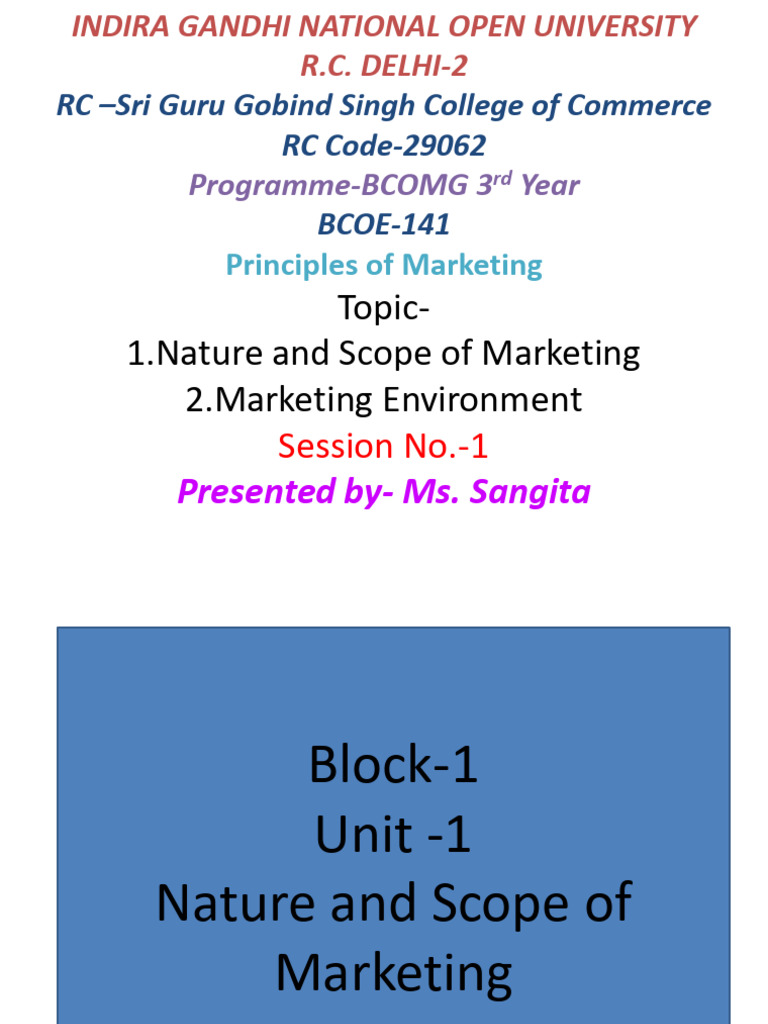 BCOE-141 Session No-1 | PDF | Marketing | Supply Chain