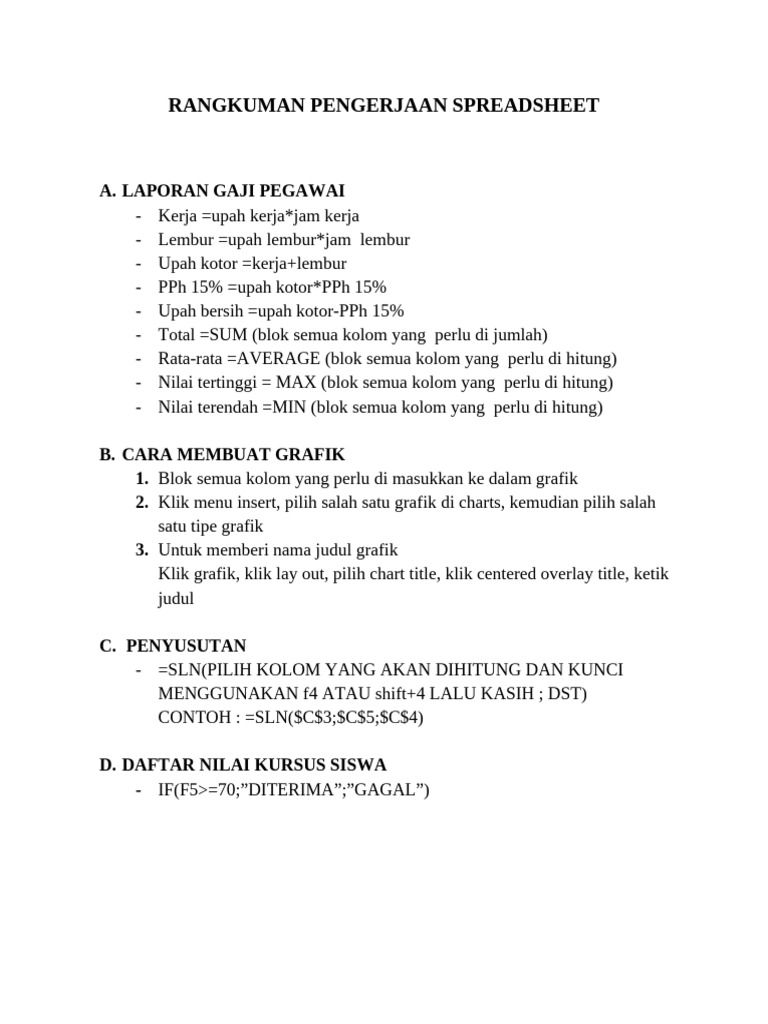 Rangkuman Spreadsheet | PDF | Metode & Bahan Ajar | Komputer
