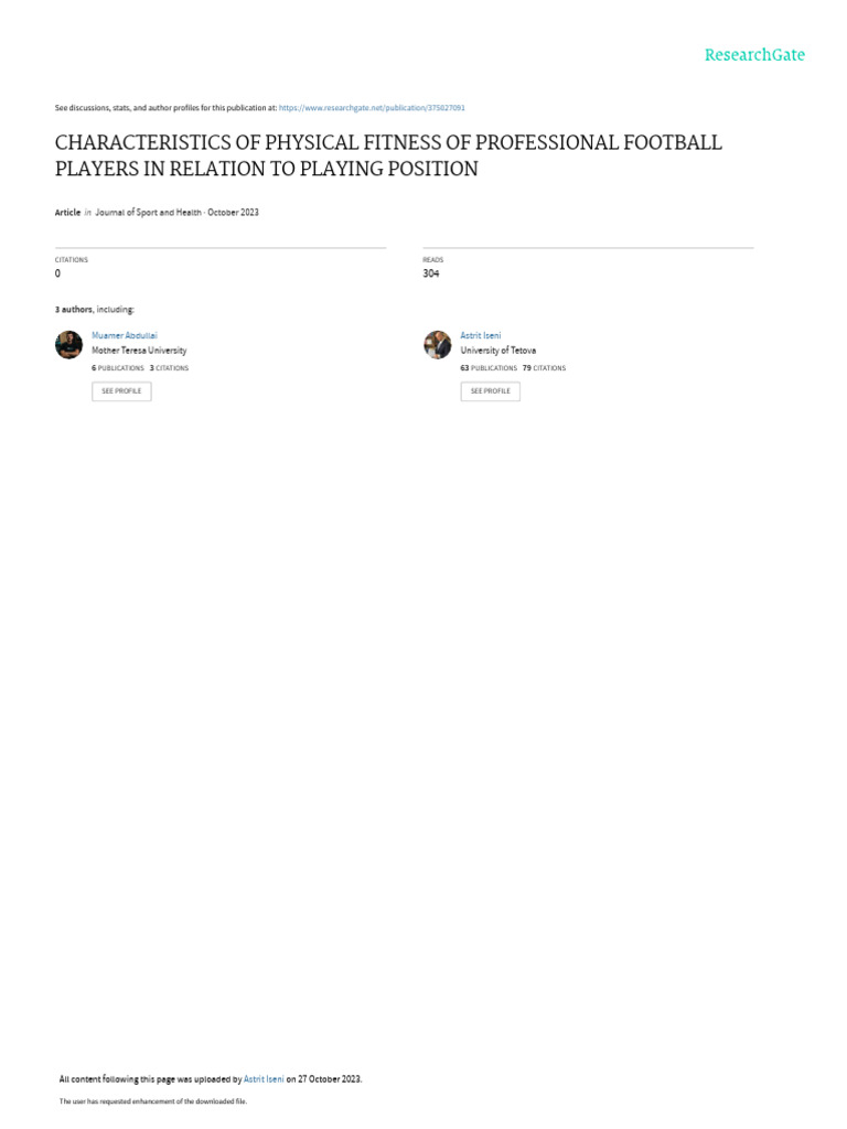 Characteristics of Physical Fitness of Professional Football Players in ...