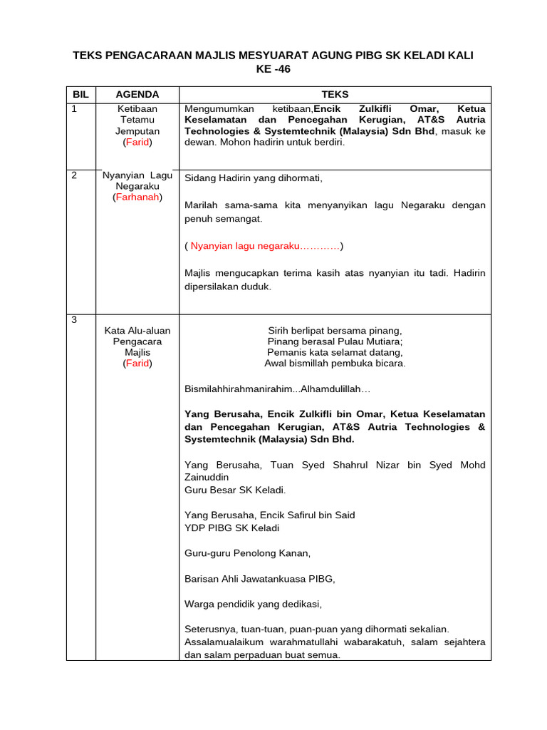 TEKS Mesyuarat PIBG Ke 46 | PDF