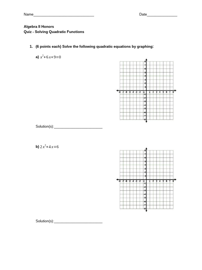 Quadratic Functions Quiz - Algebra II | PDF | Art | Computers