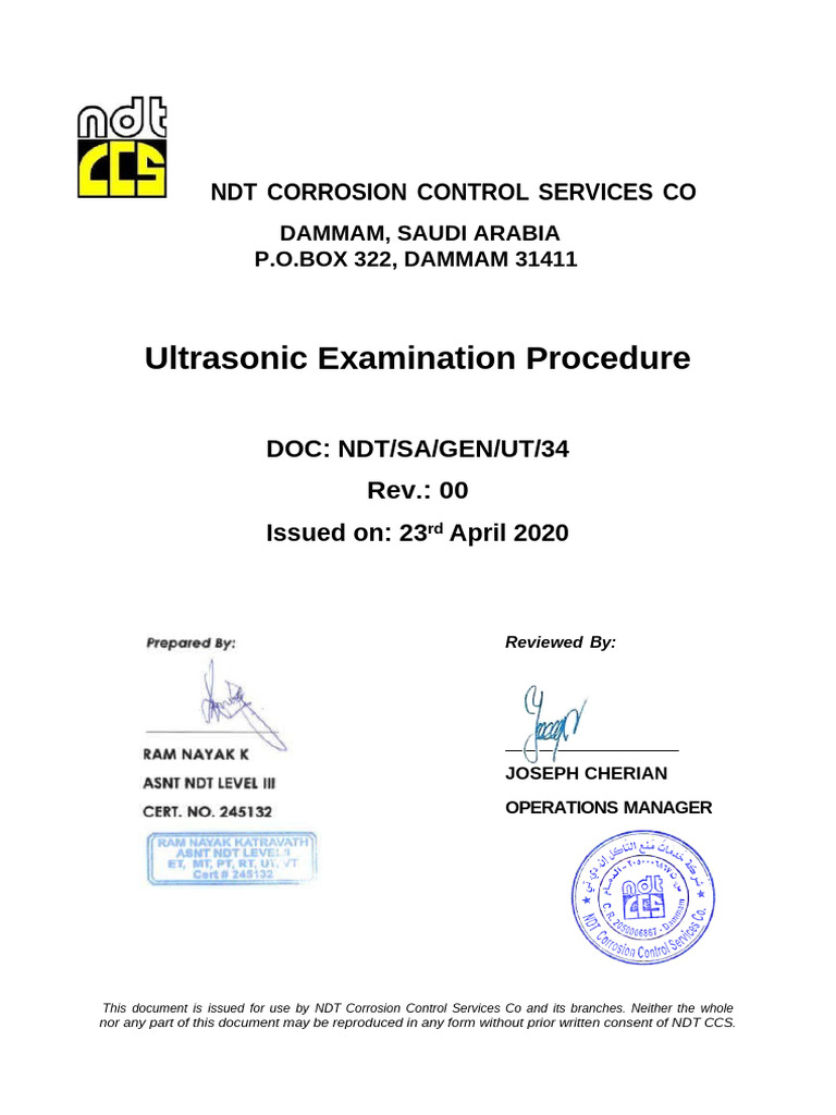 Ndt-Sa-Gen-Ut-34 Rev00. DT 23-04-2020 | PDF | Nondestructive Testing ...