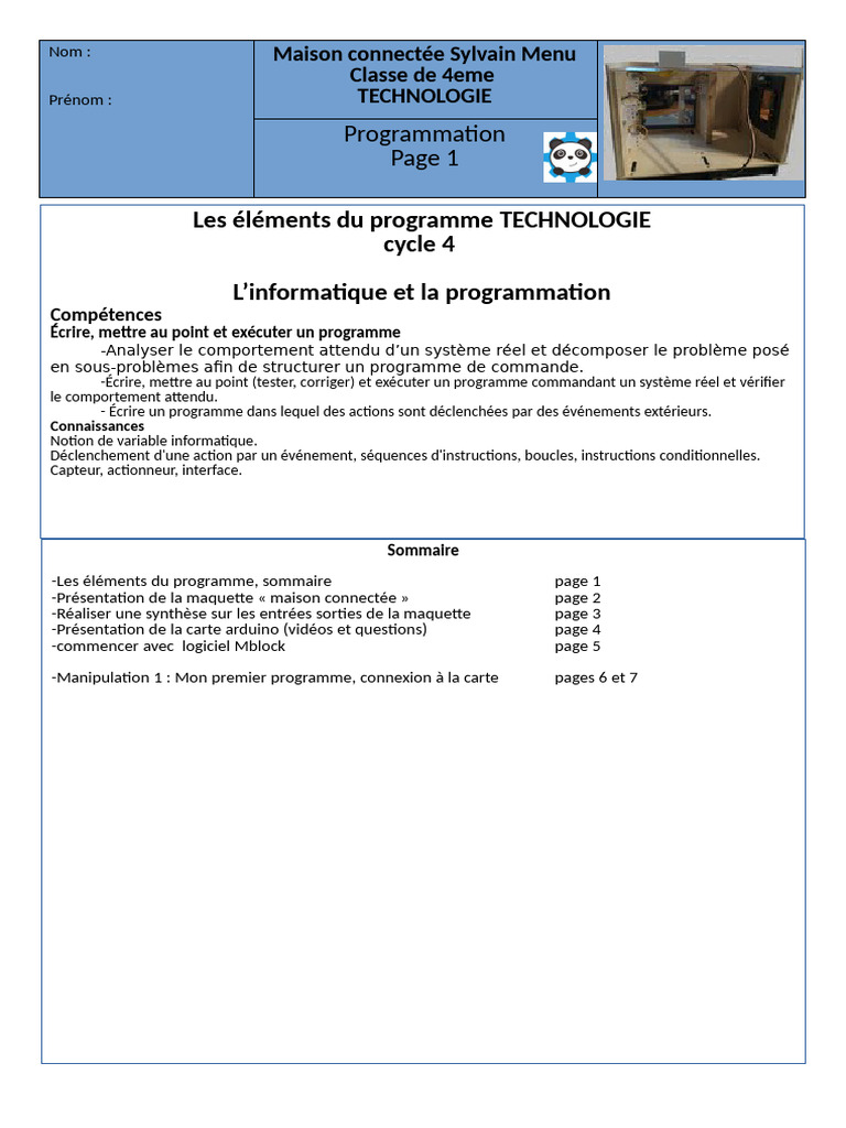 Maison Sylvain Menu Connectée Elève | PDF | Programme informatique | Programmation