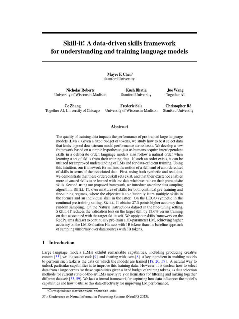 NeurIPS 2023 Skill It A Data Driven Skills Framework For Understanding and Training Language ...