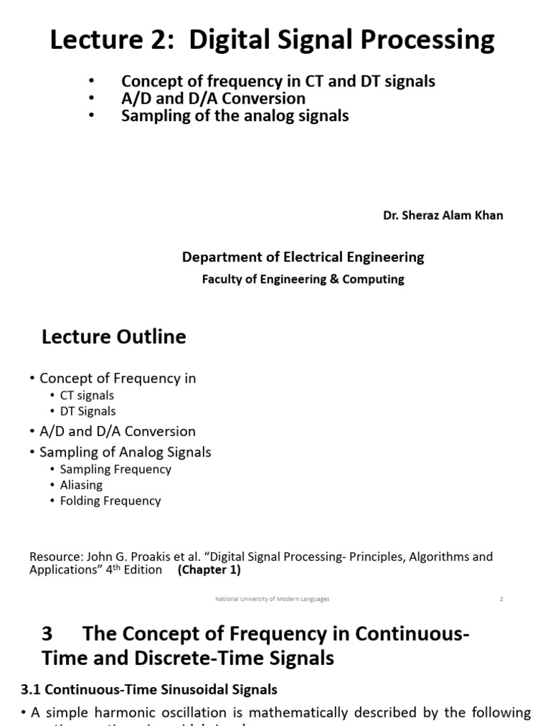 Lec 2 - Chap 1 - Analog To Digital Conversion - Proakis - F24 | PDF | Frequency | Sine Wave