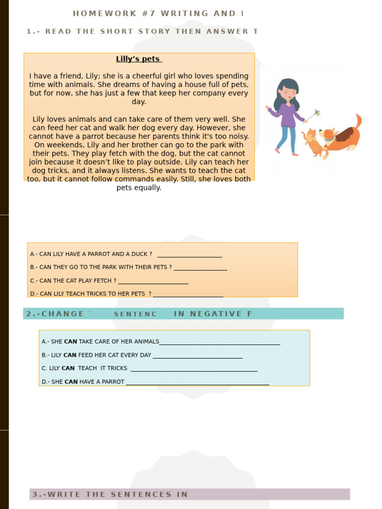 Lily's Pets Reading Homework | PDF