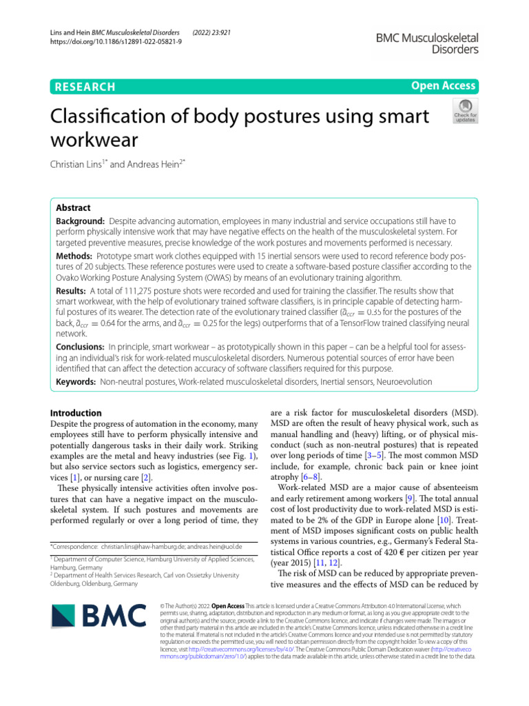 LINS-Classification of Body Postures Using Smart Workwear | PDF | Risk | Accelerometer