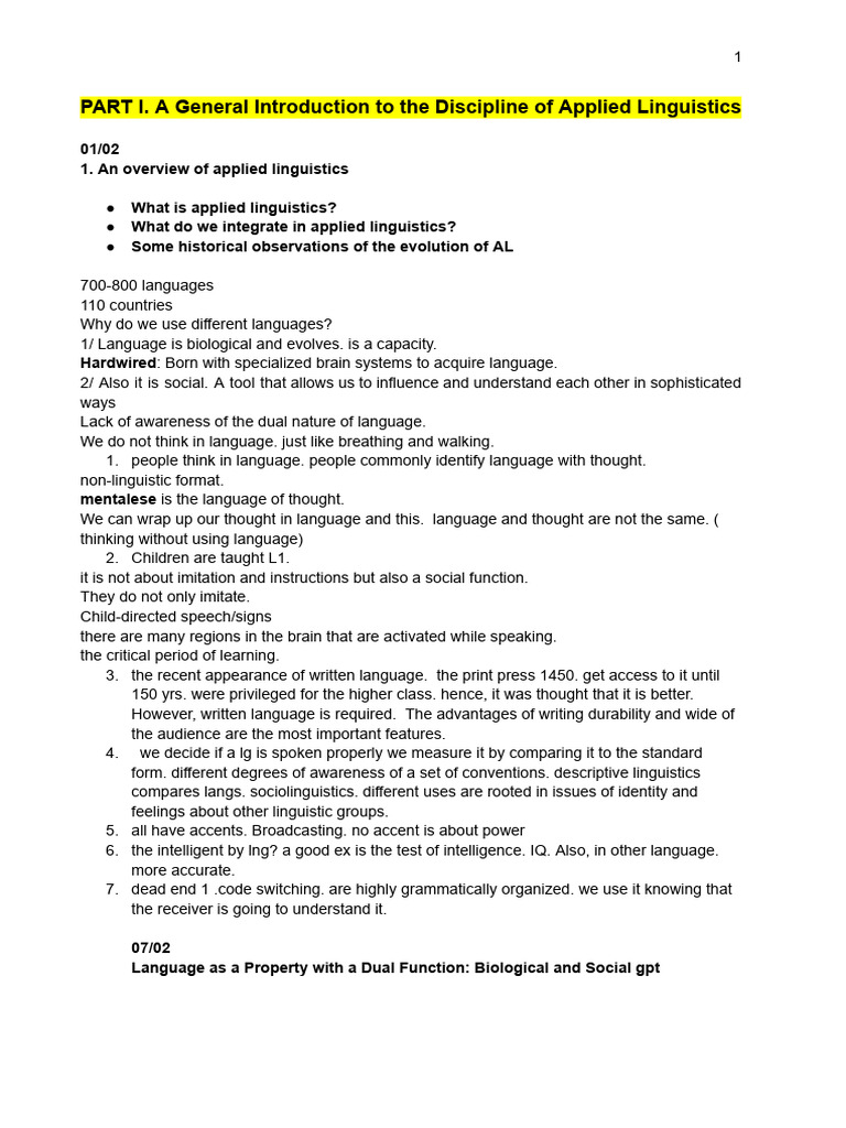 Overview of Applied Linguistics Concepts | PDF | Second Language ...