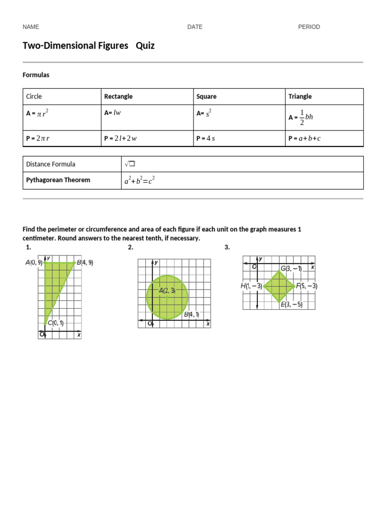 Two-Dimensional Figures Quiz Guide | PDF