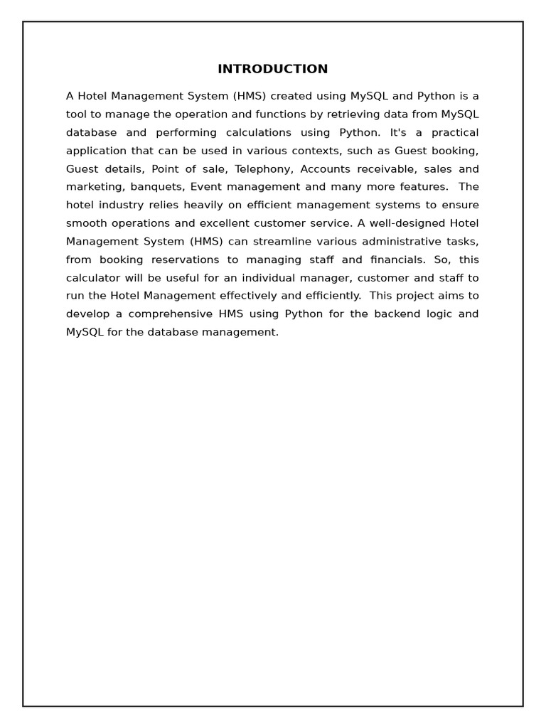 Hotel Management System Overview | PDF