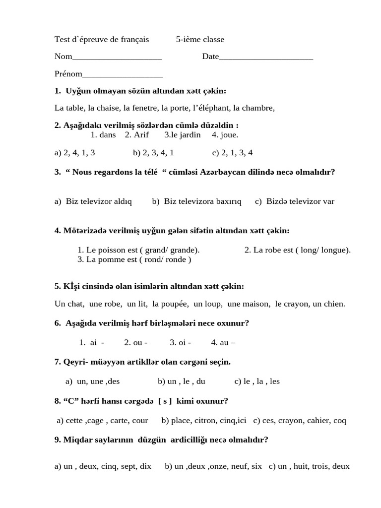5-Ci Sinif Sinaq | PDF