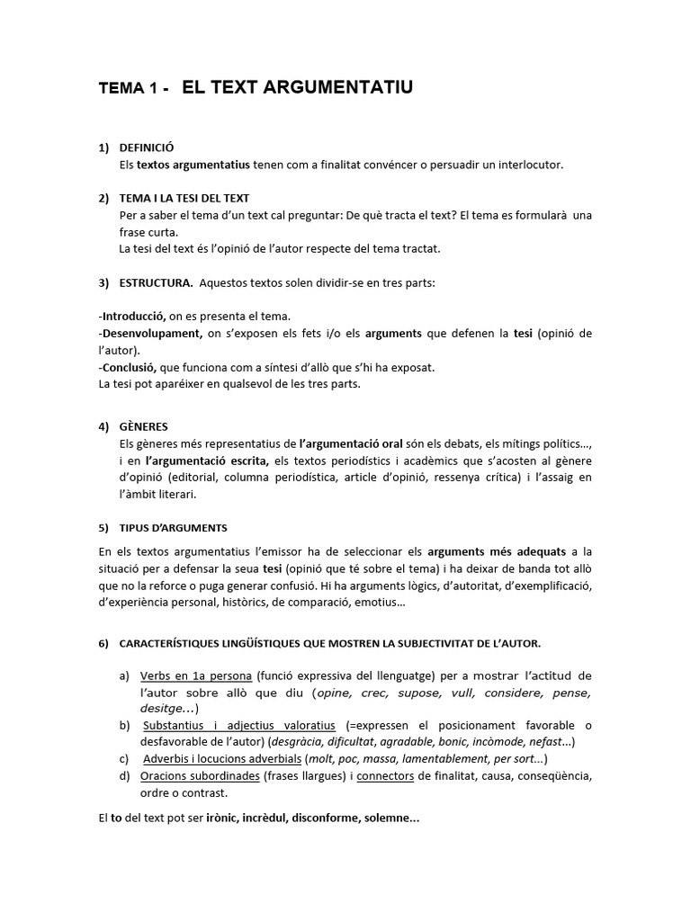 Tema 1 - El Text Argumentatiu 2025 | PDF