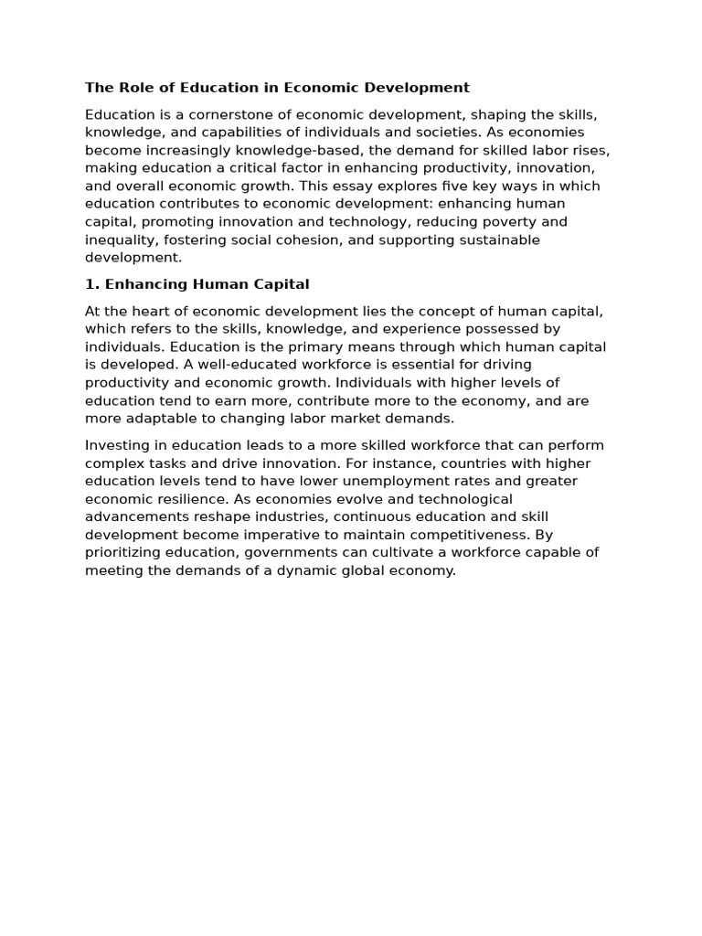 The Role of Education in Economic Development | PDF